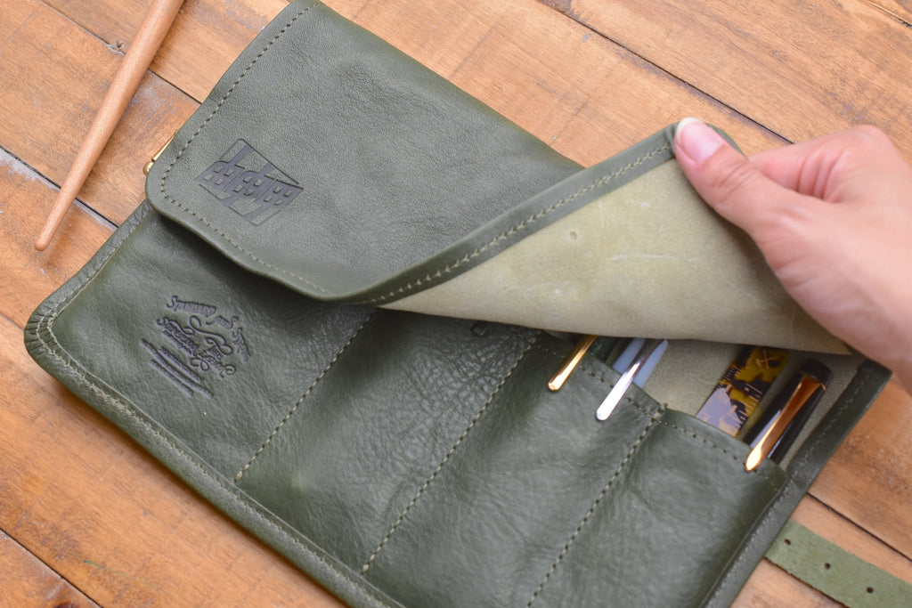 The Superior Labor Leather Roll Pen Case - Yoseka Green – Yoseka Stationery